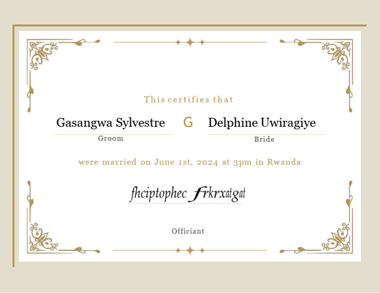 Marriage Certificate for Gasangwa & Uwiragiye | PDF