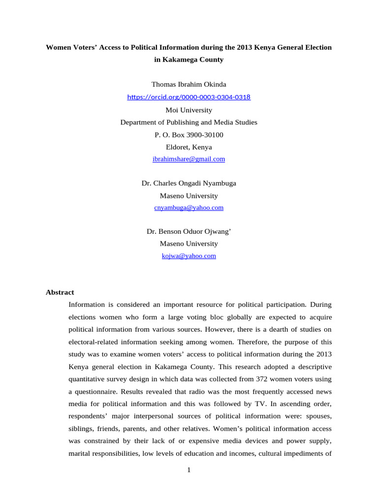sample research paper | PDF | Elections | Kenya