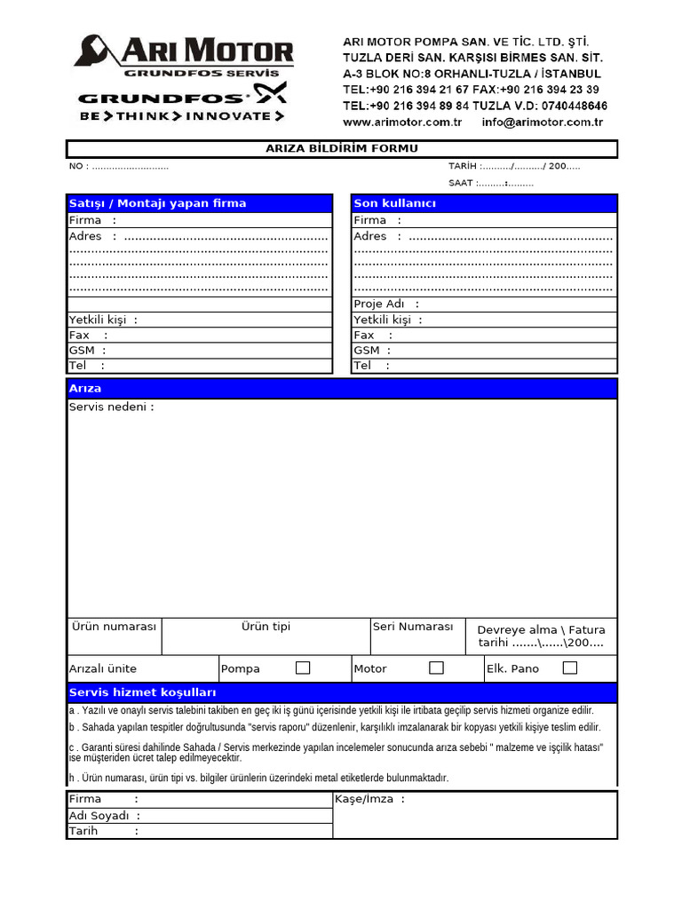 Ariza Bildirim Formu | PDF