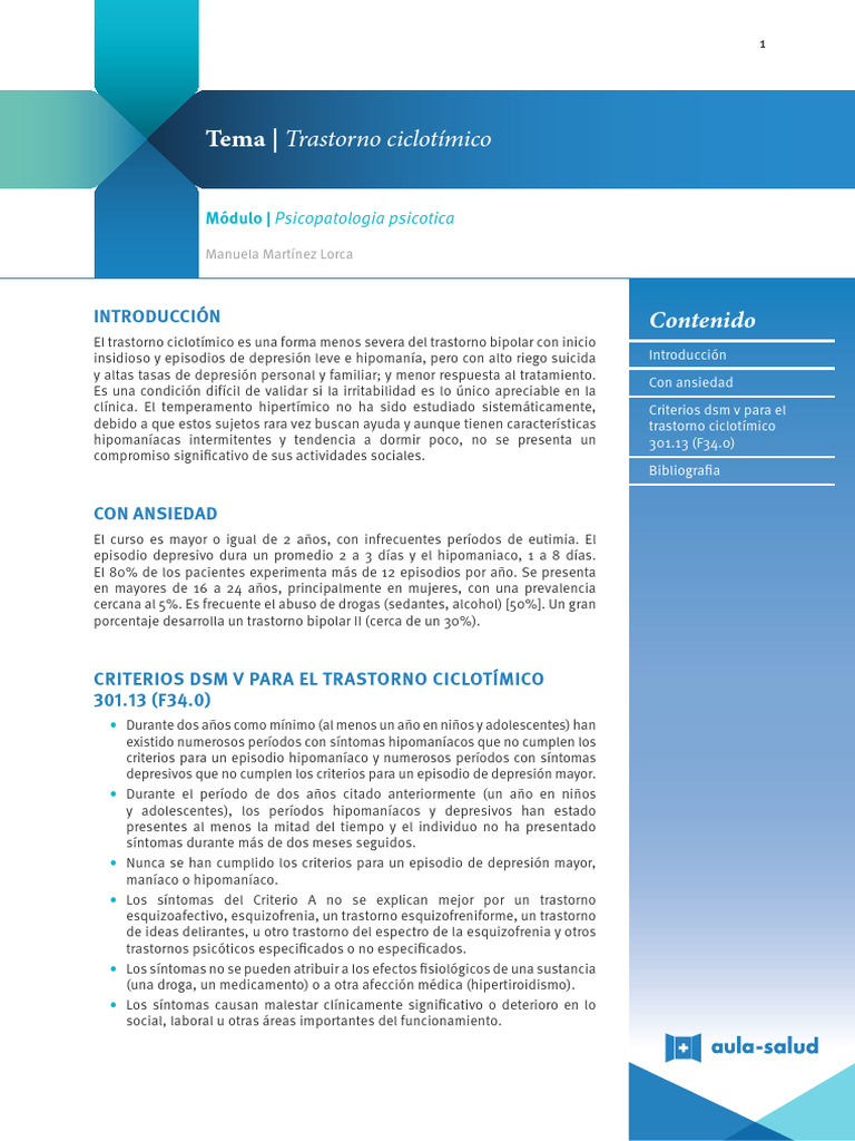 CICLOTIMICO | PDF | Trastorno depresivo mayor | Depresión (estado de ánimo)