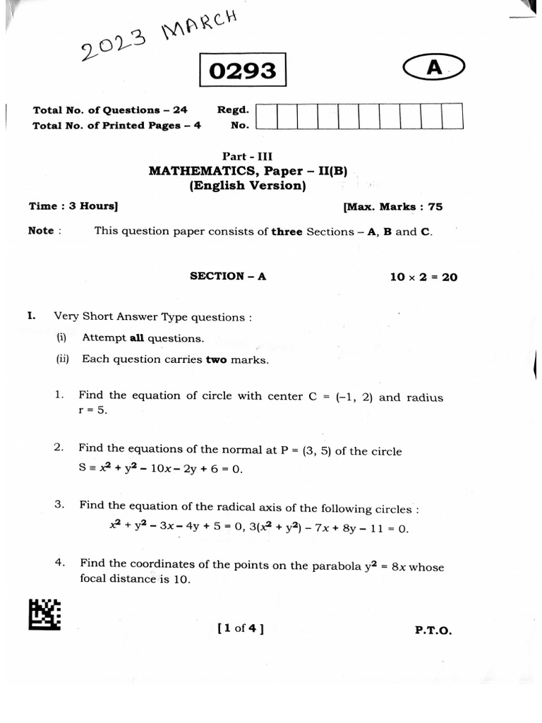 Maths 2b Question Previous Year Papers Pdf