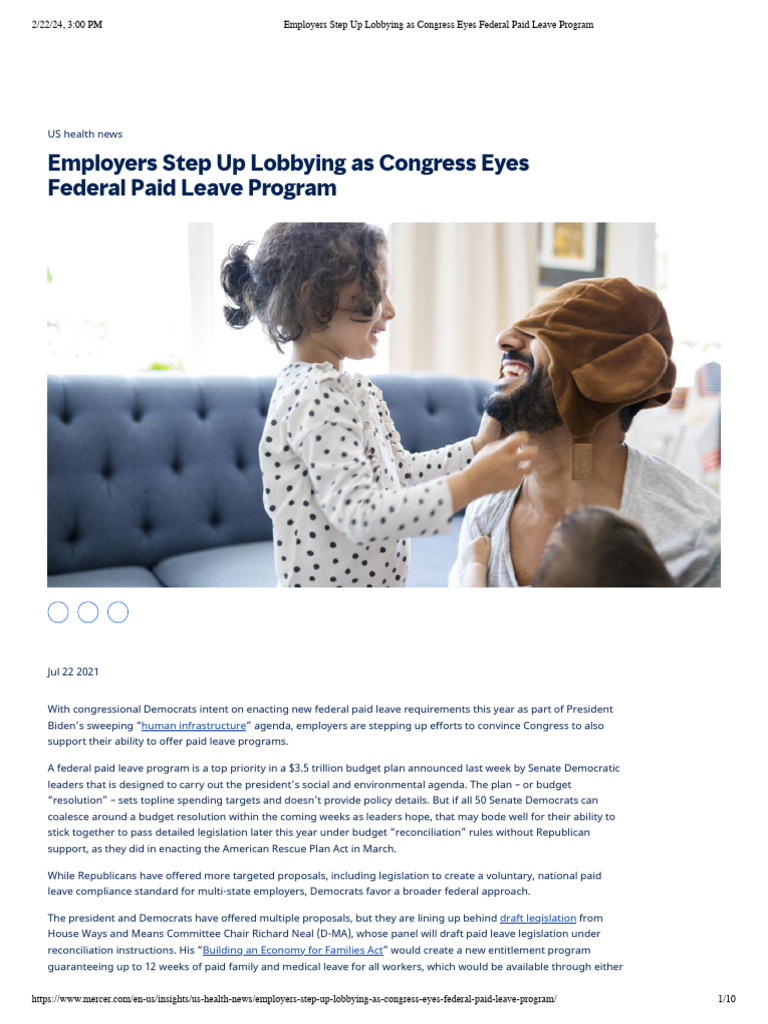 Employers Step Up Lobbying As Congress Eyes Federal Paid Leave Program ...