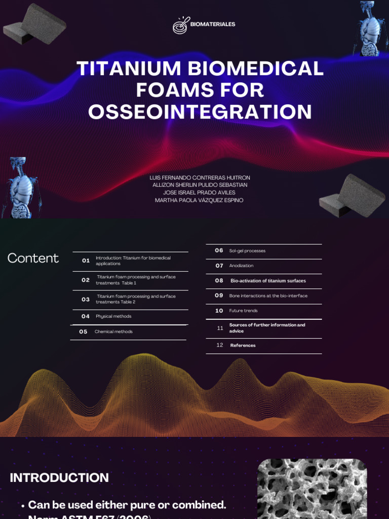 Exposición Biomedical Titanium Foams For Osseointegration | PDF | Titanium | Materials Science