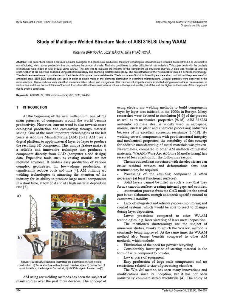 Study of Multilayer Welded Structure Made of AISI 316LSi Using WAAM ...
