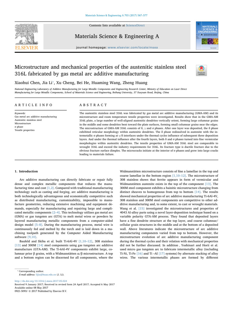 Microstructure and Mechanical Properties of The Austenitic Stainless Steel 316L Fabricated by ...