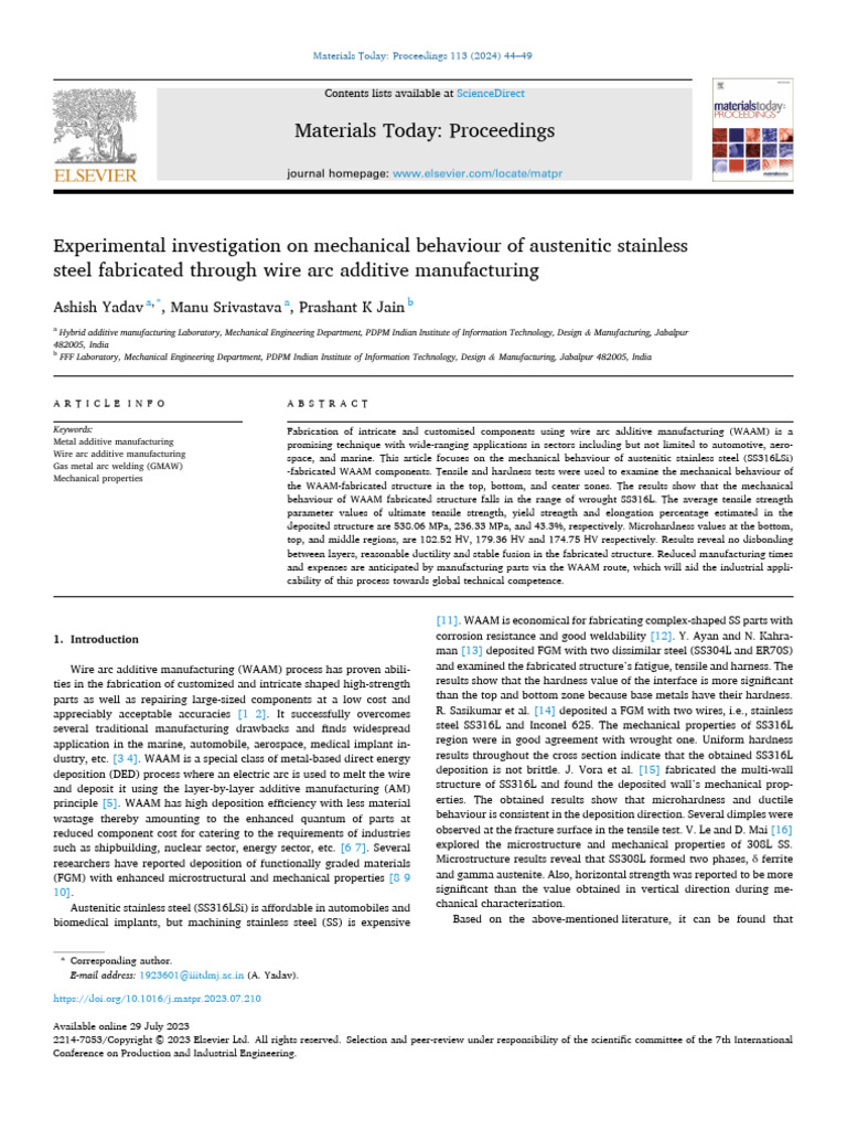 Experimental Investigation On Mechanical Behaviour of Austenitic Stainless Steel Fabricated ...