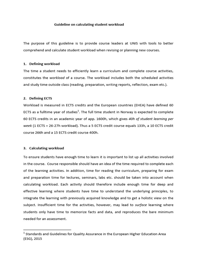 Guideline On Calculating Student Workload | PDF | Workload | Curriculum