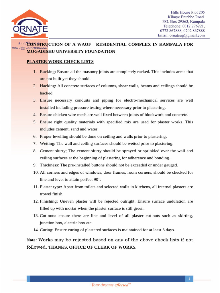 Plaster Check Lists | PDF