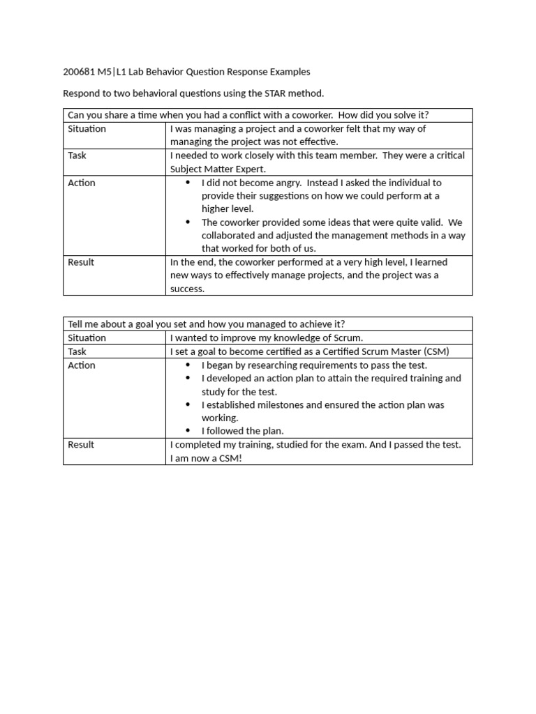 Question Behavior Question Response Examples | PDF