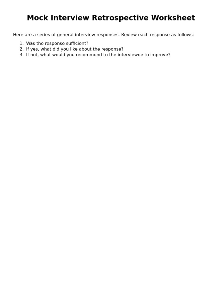 Mock Interview Retrospective Worksheet | PDF