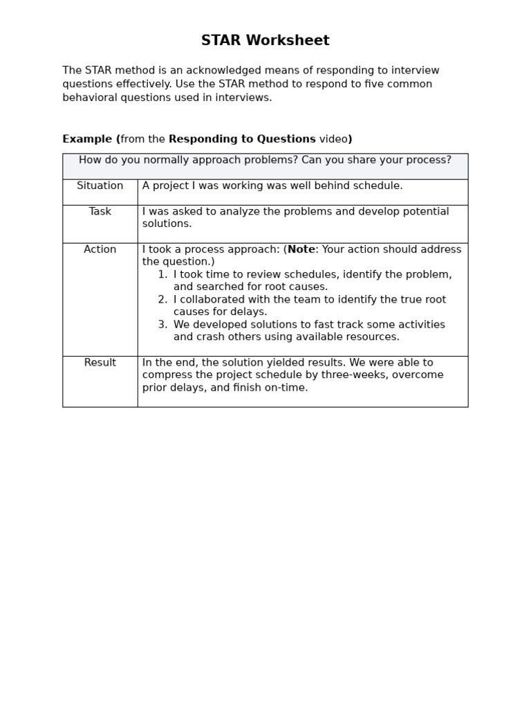 STAR Worksheet | PDF