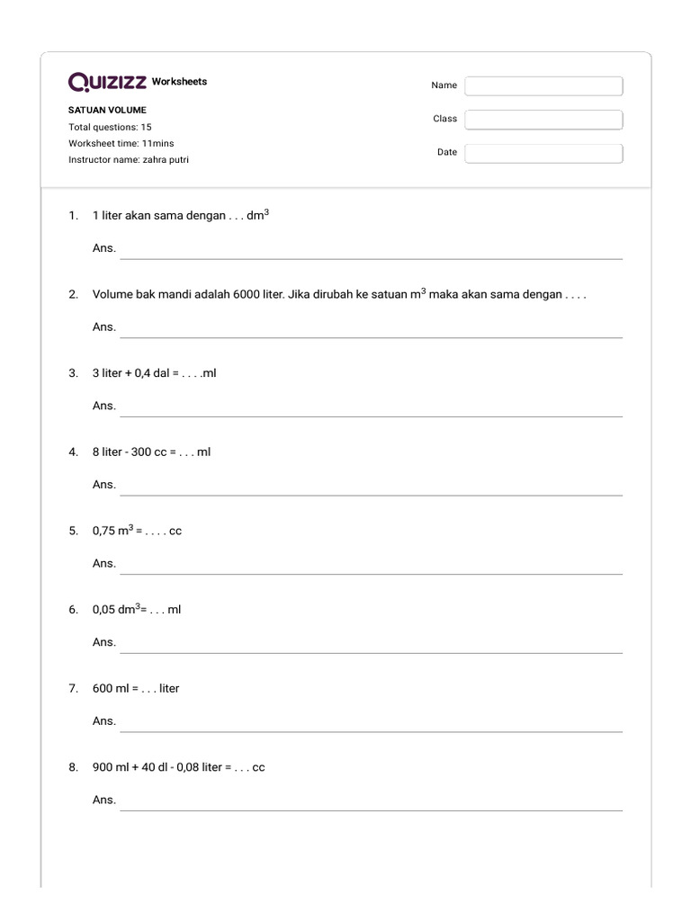 SATUAN VOLUME - Quizizz | PDF