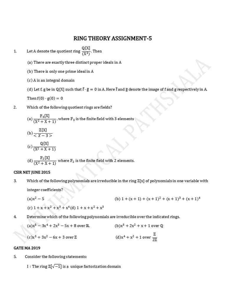 Ring Theory Assignment-5 | PDF | Ring (Mathematics) | Mathematics