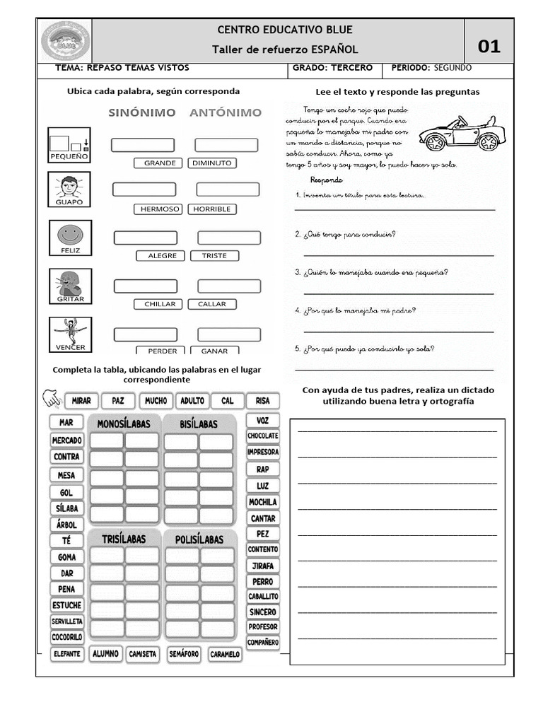 Taller Español Tercero | PDF