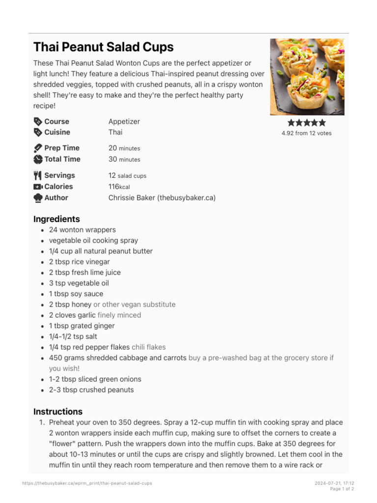 Thai Peanut Salad Cups - The Busy Baker | PDF | Thai Cuisine | Peanuts