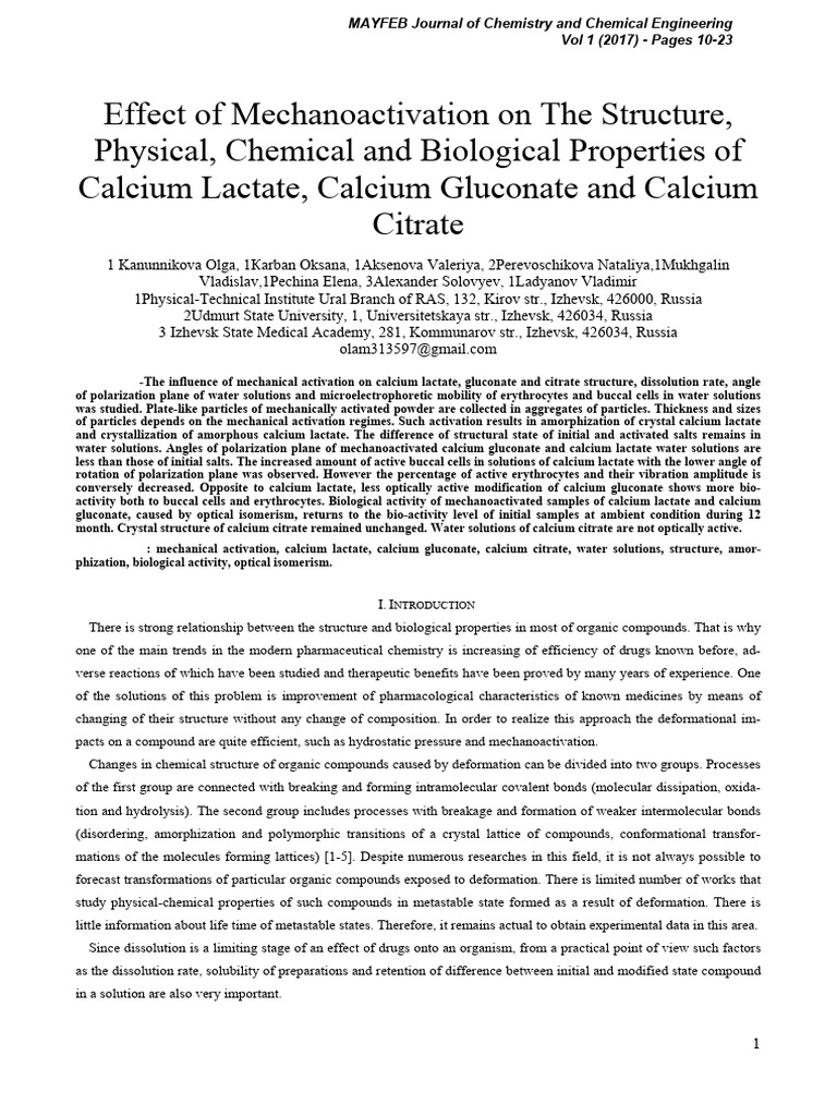 Effect of Mechanoactivation On The Structure, Physical, Chemical and ...