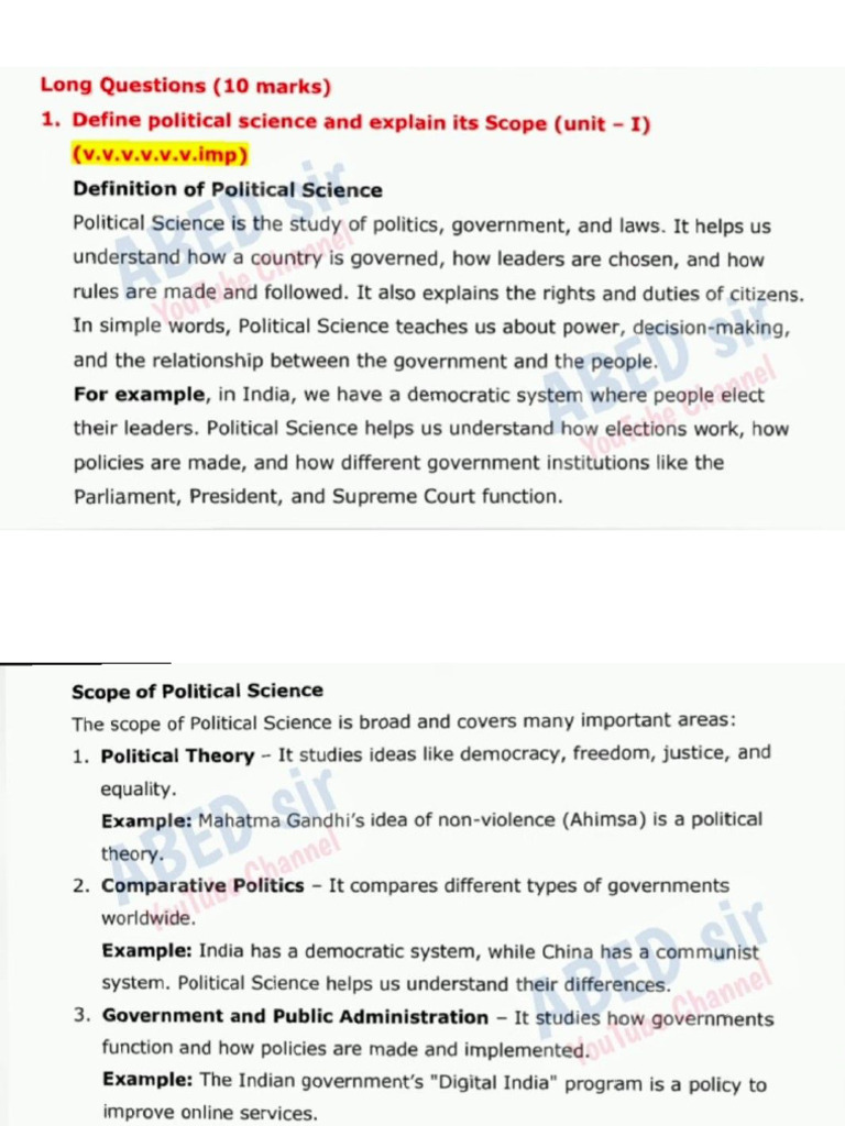 Civics 1st Year Long Questions | PDF