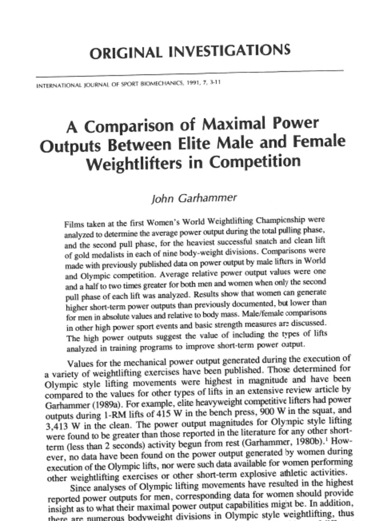 A Comparison of Maximal Power Outputs Between Elite Male and Female ...