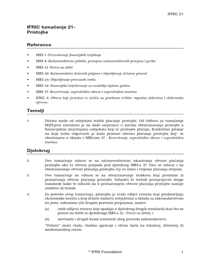 IFRIC tumacenje 21 - pristojbe | PDF