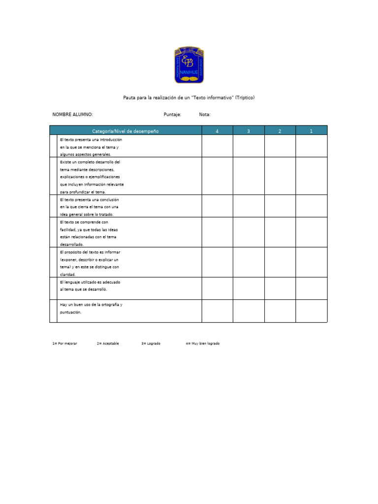 Rúbrica Texto Informativo | PDF