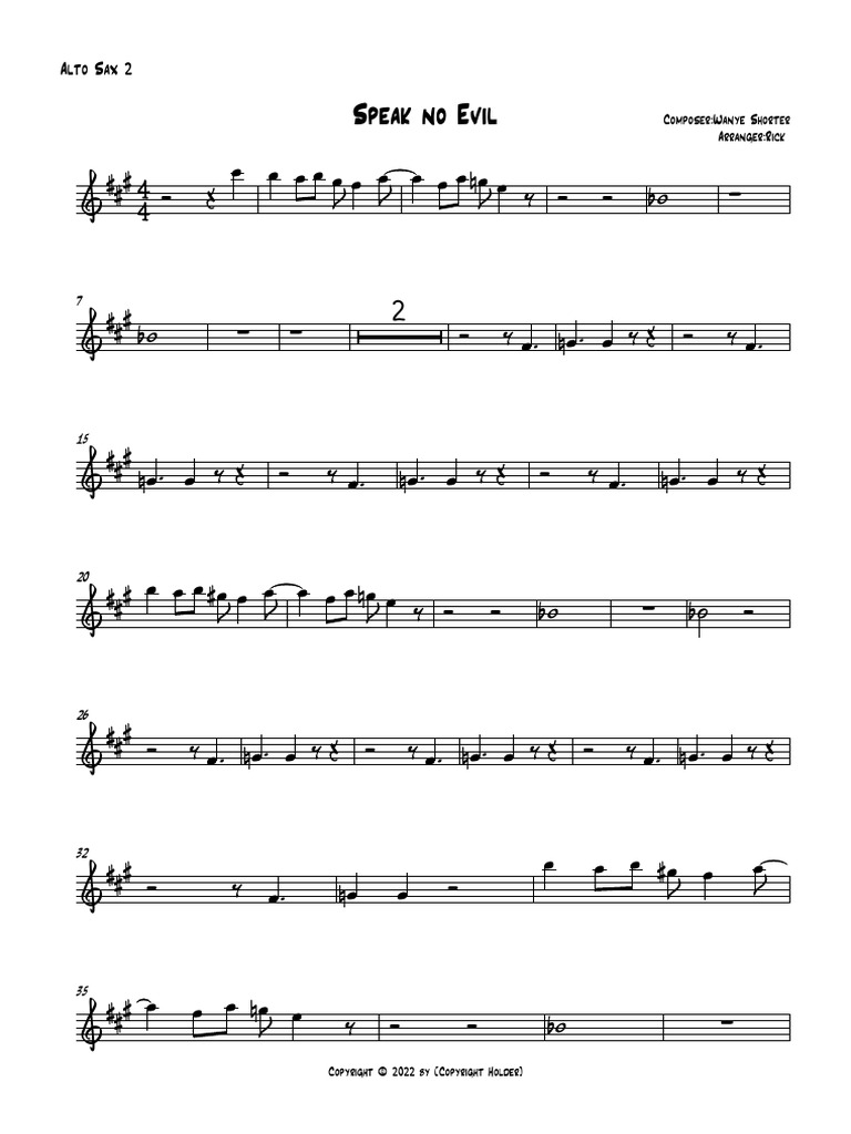 Speak no Evil - Alto Sax 2 | PDF