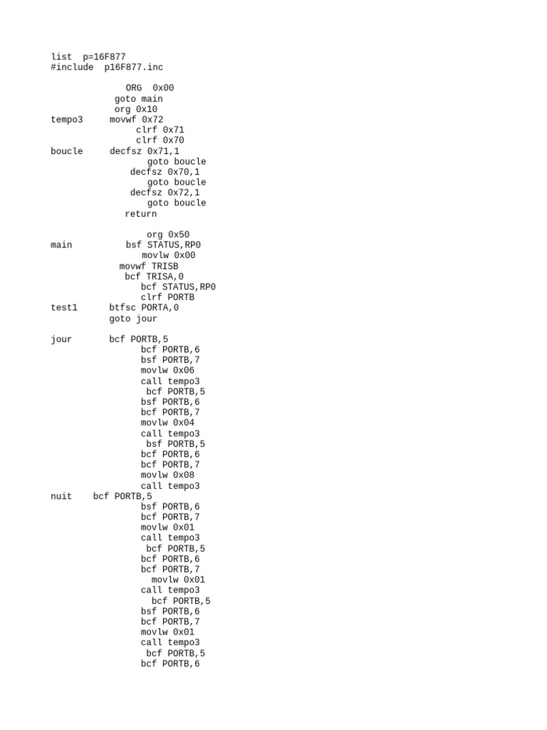 PIC16F877 Assembly Code Example | PDF