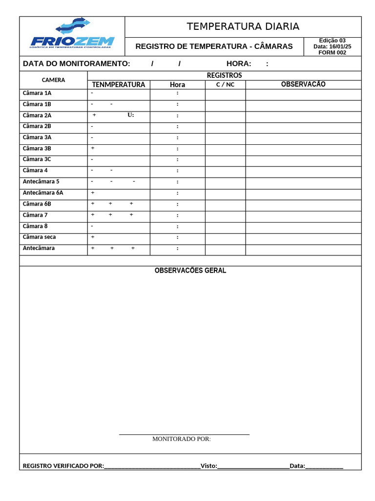 Temperatura Diaria Camaras | PDF
