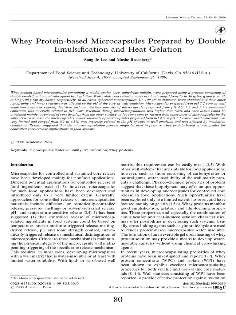 Whey Protein Based Microcapsules Prepare | PDF | Physical Chemistry ...