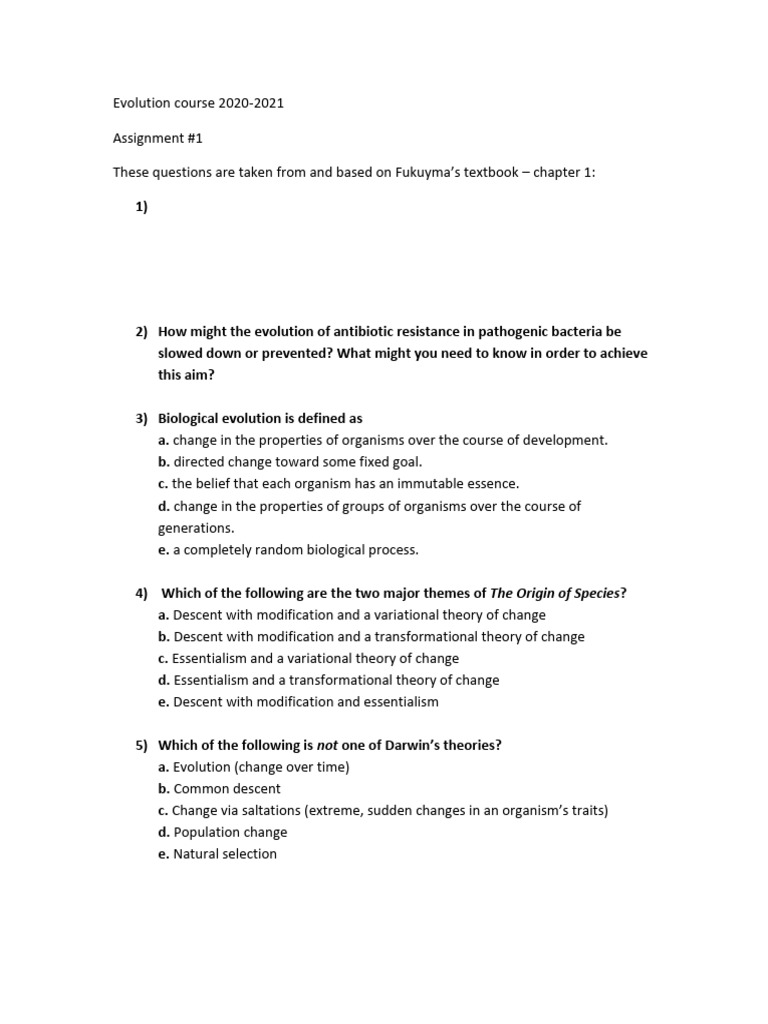 Assignment 1 | PDF | Evolution | Natural Selection
