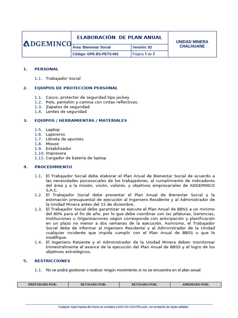 Plan Anual de Bienestar Social 2023 | PDF