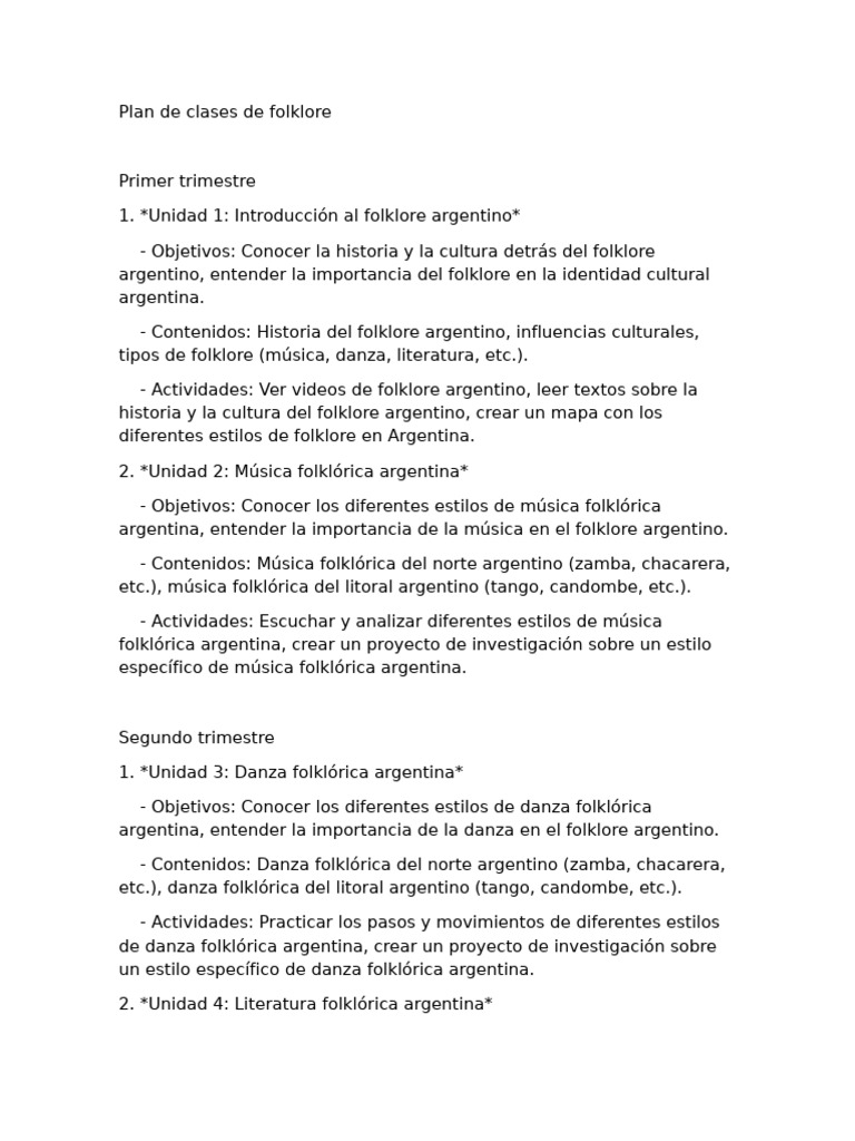 Plan de Clases Folklore | PDF | Folklore | Musica Tango