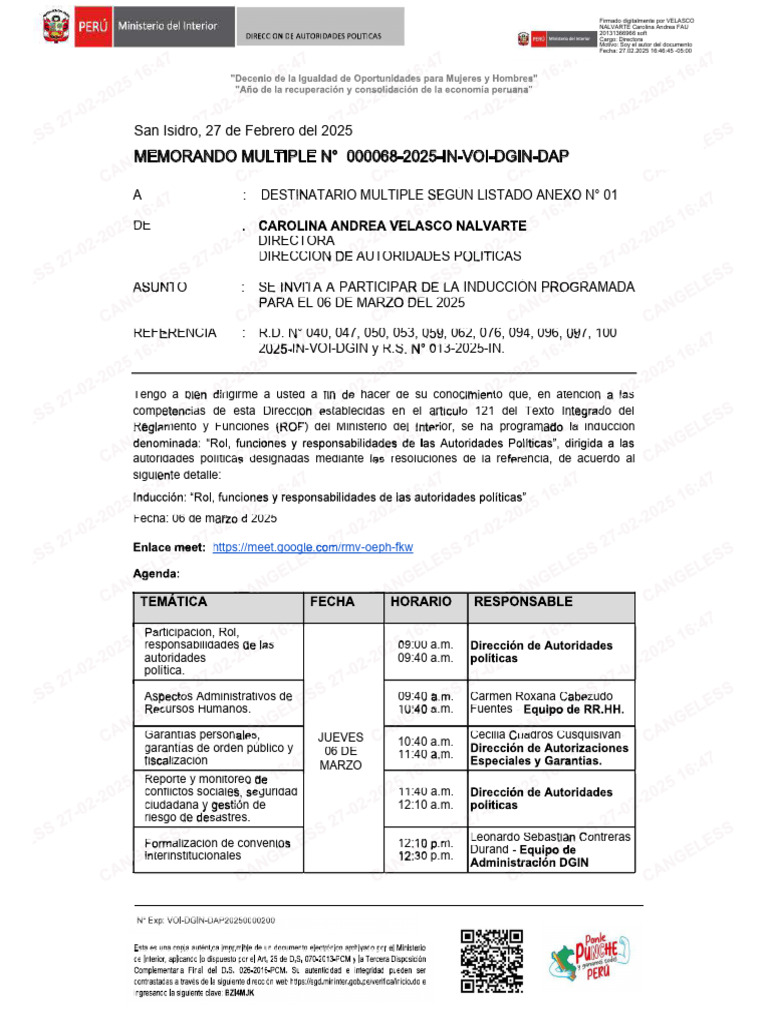 Memorando Múltiple 0068-2025-In-Voi-Dgin-Dap | PDF