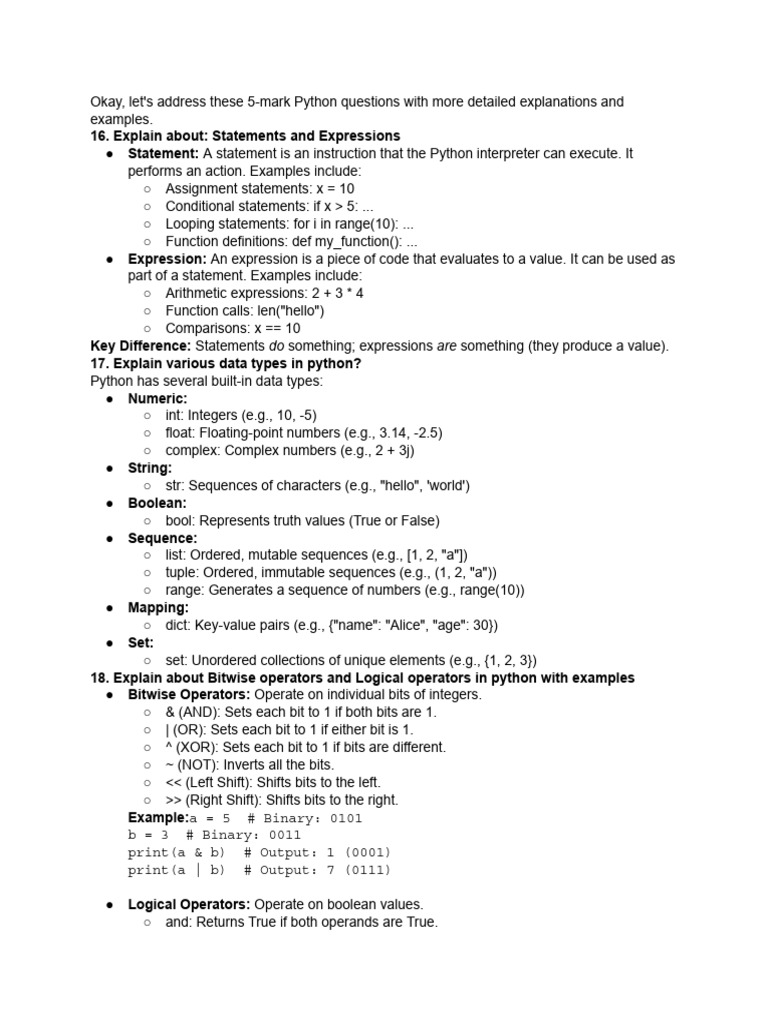 Answer The 5mark Questions | PDF | Boolean Data Type | Data Type