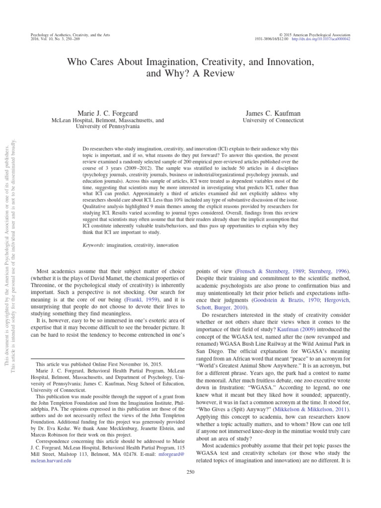 Who Cares About Imagination, Creativity, and Innovation | PDF | Creativity | Cognition