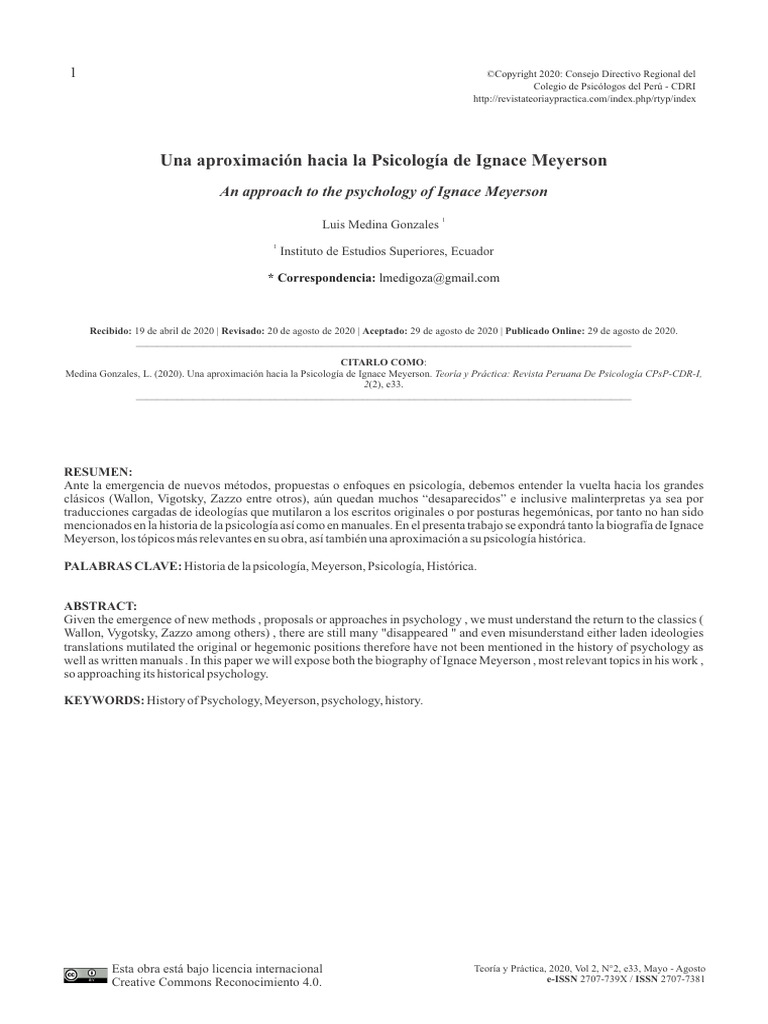Una Aproximación Hacia La Psicología de Ignace Meyerson GONZALES | PDF ...