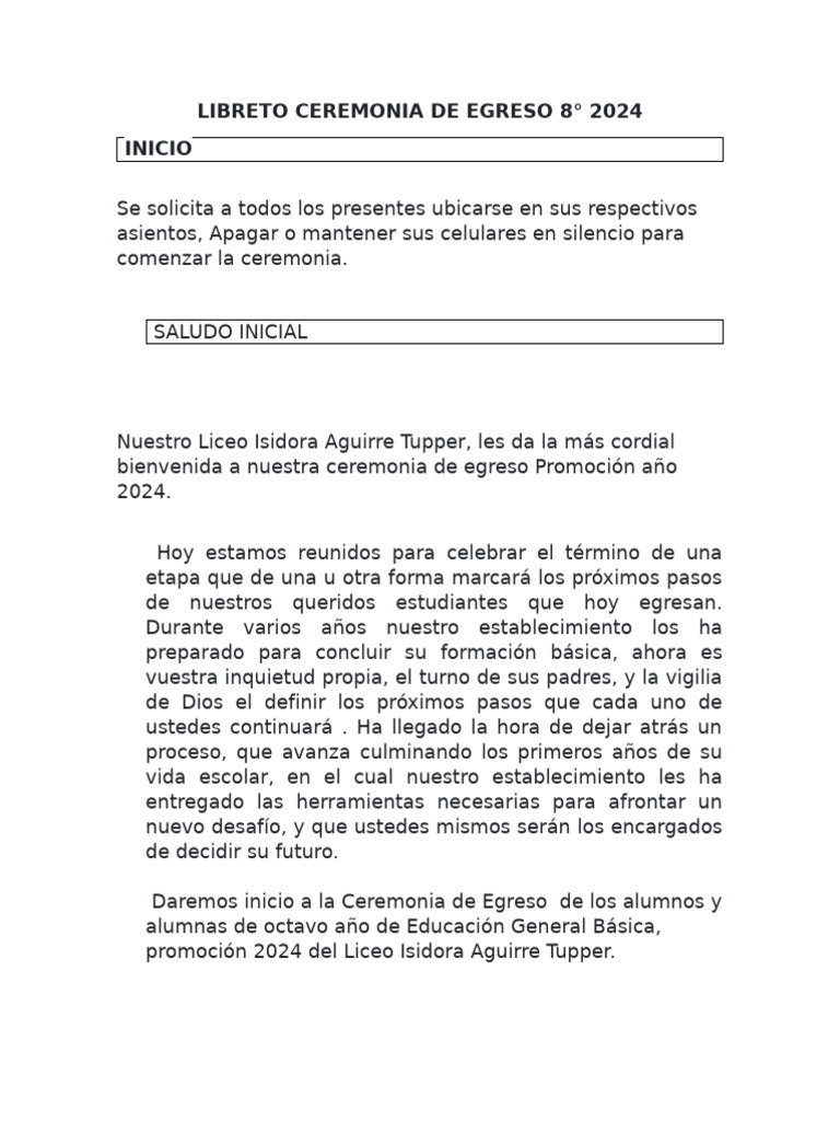 Libreto Ceremonia de Egreso 8 | PDF | Maestros