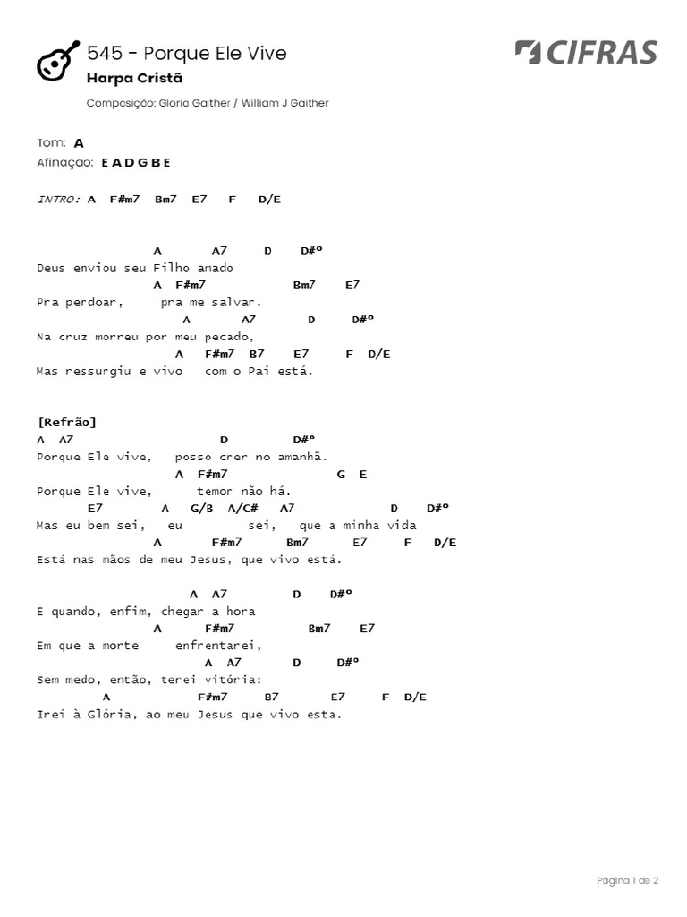 CIFRAS - Cifra - Harpa Crista - 545 Porque Ele Vive | PDF