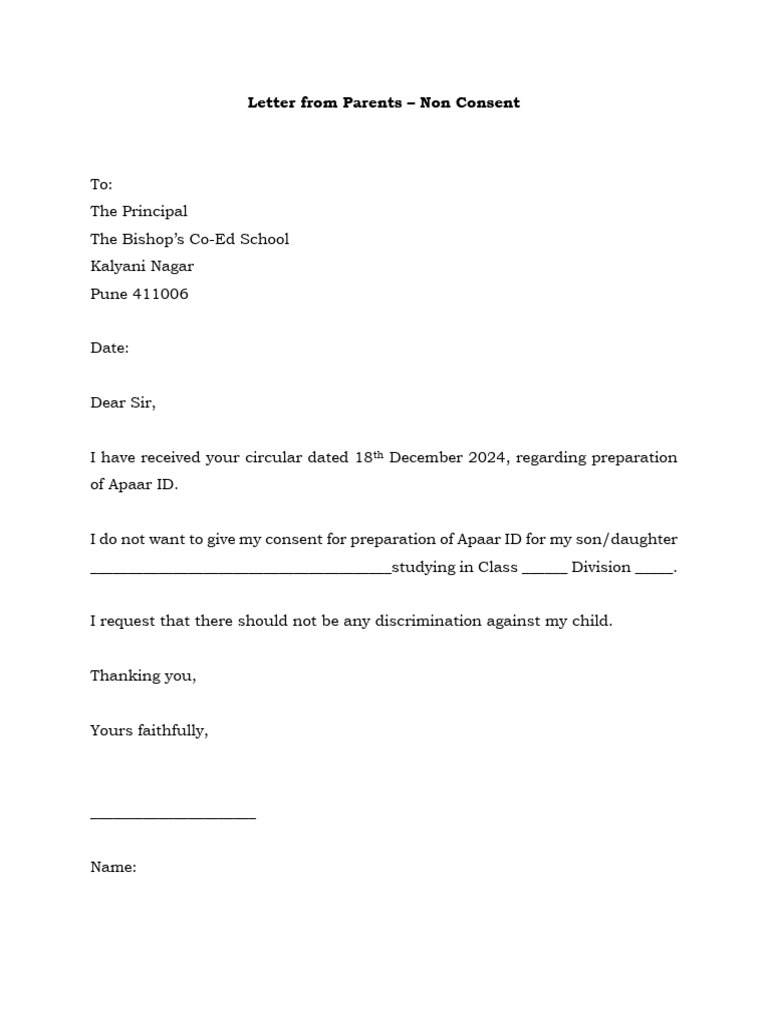 18122024074755non Consent Letter From Parents | PDF