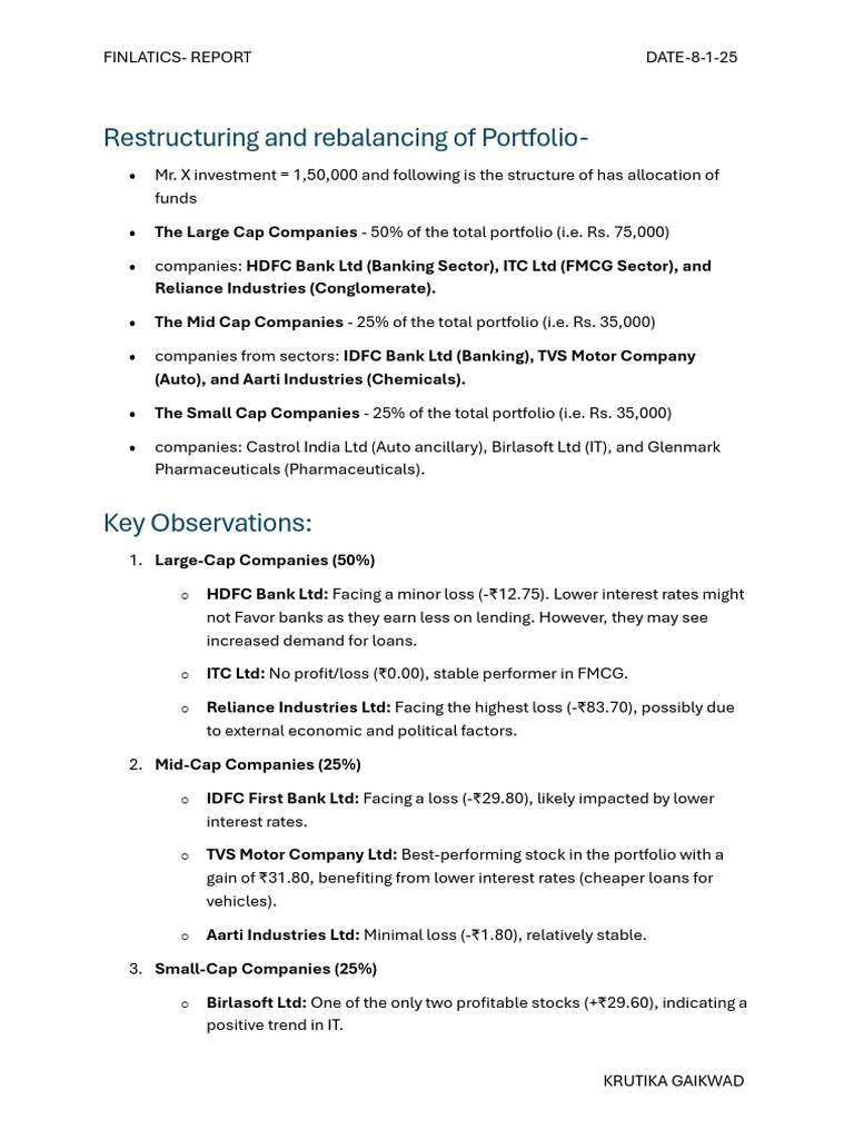Portfolio Restructuring Report 2025 | PDF | Banks | Interest