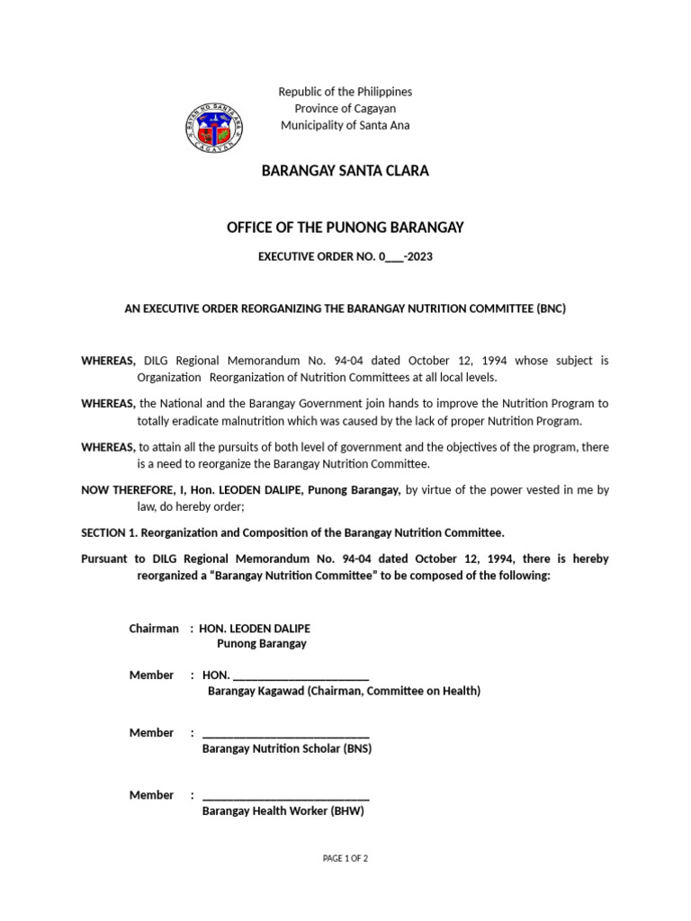 Executive Order Reorganizing The BNC | PDF