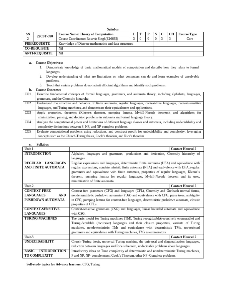 NLP Syllabus_6th sem_2022 Batch | PDF | Automata Theory | Theory Of Computation