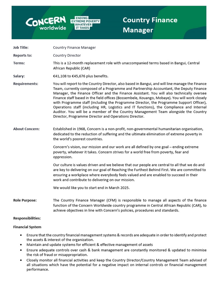 Country Manager Bangui CAR Dec 2024 | PDF | Internal Control | Regulatory Compliance