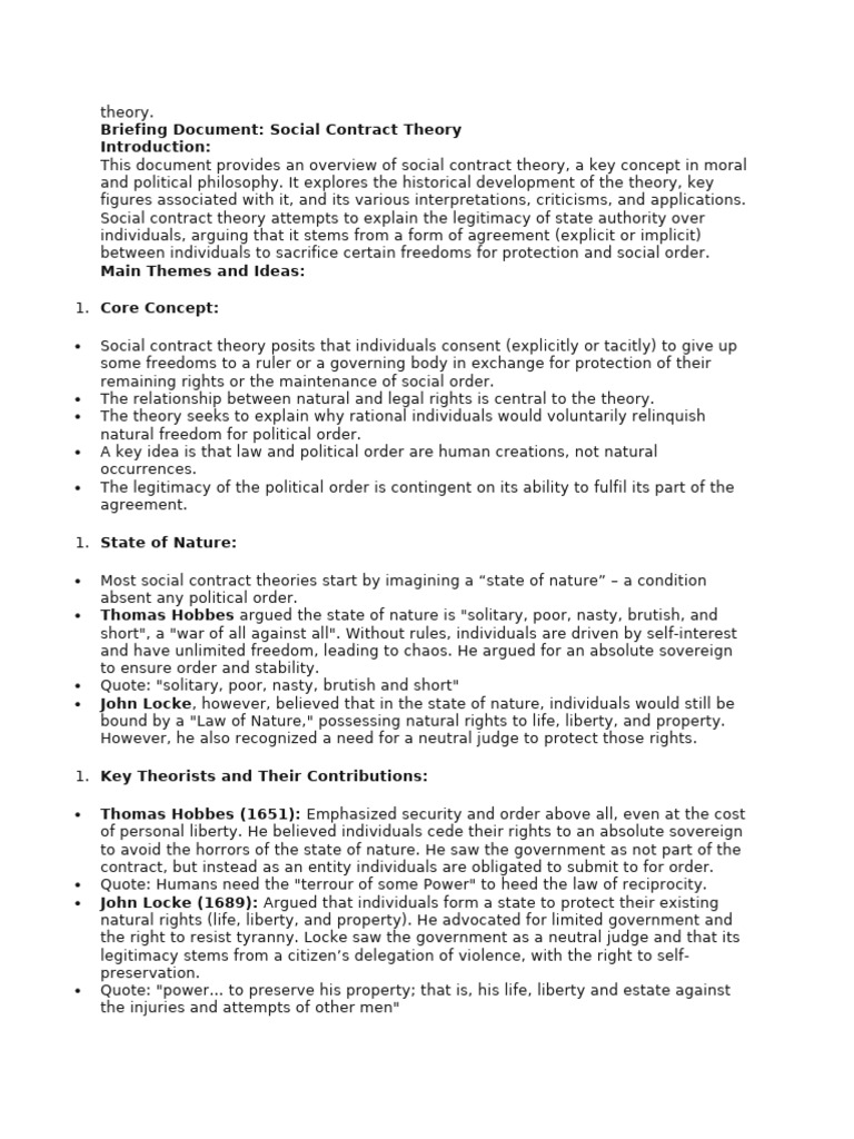 Overview of Social Contract Theory | PDF | Social Contract | Applied ...