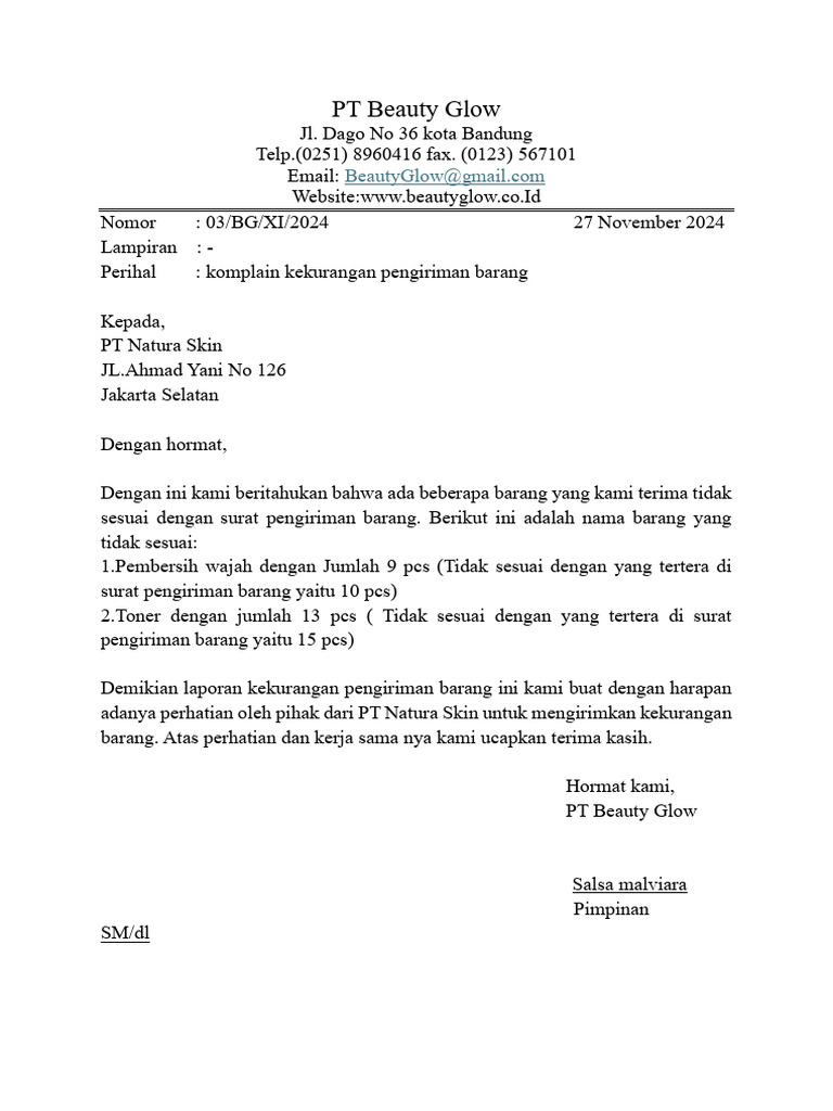 Surat Komplain | PDF