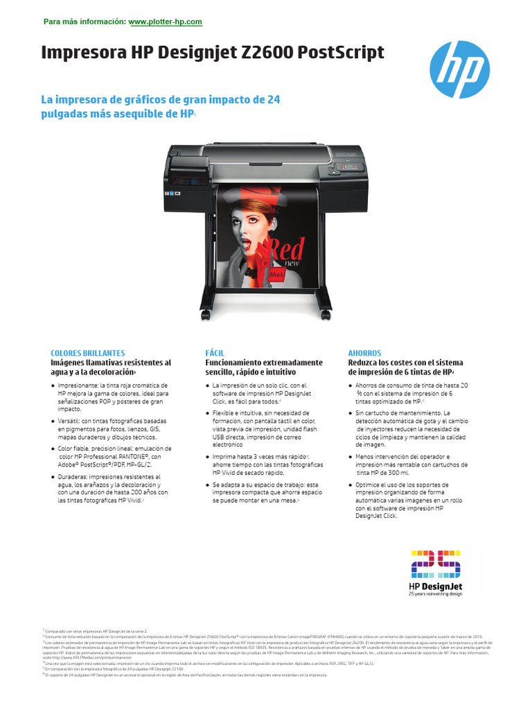 Caracteristicas Plotter HP Designjet z2600ps | PDF | Impresora (Computación) | Tinta