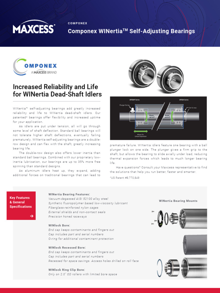 Componex WINertia Self Adjusting Bearings Product Sheet | PDF | Bearing ...