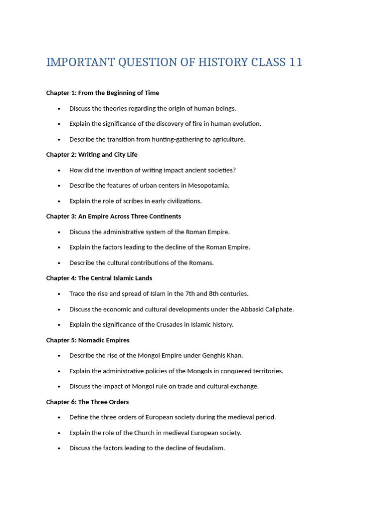 Important Question of History Class 11 | PDF | Indigenous Peoples ...