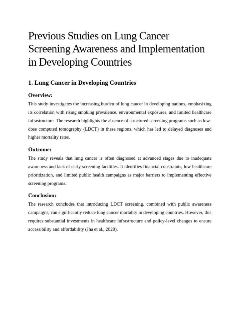 Previous Studies On Lung Cancer Screening Awareness and Implementation ...