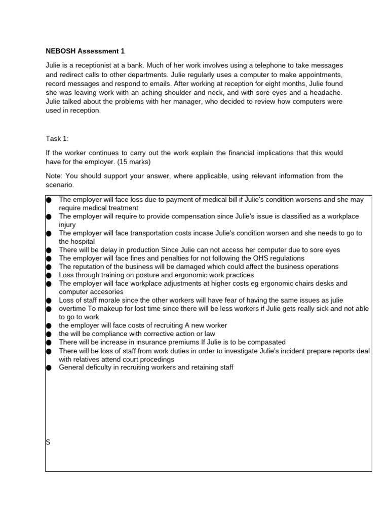 NEBOSH Assessment Answer | PDF