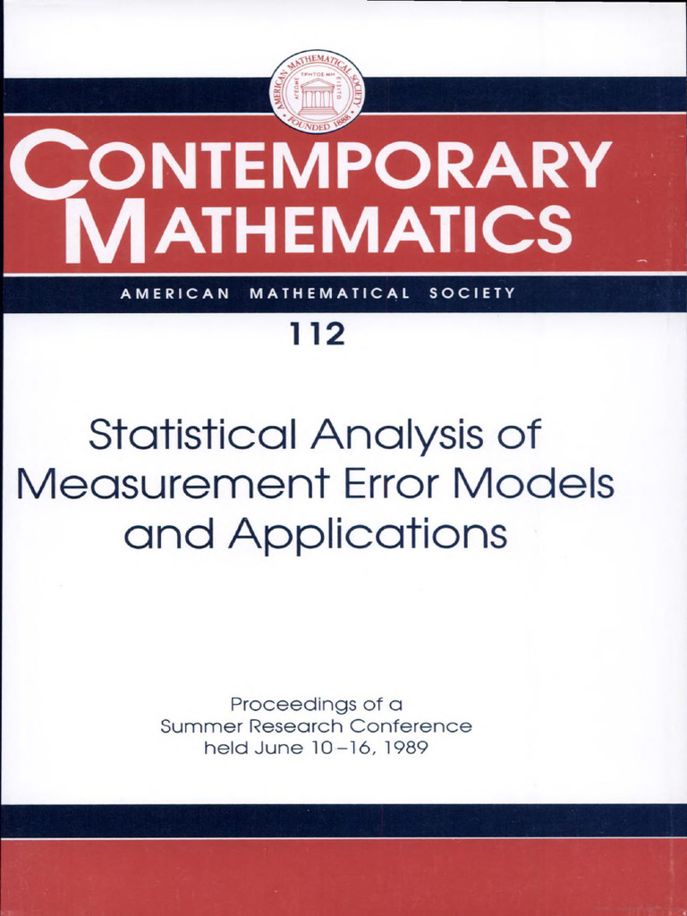 Statistical Analysis of Measurement Error Models and Applications | PDF